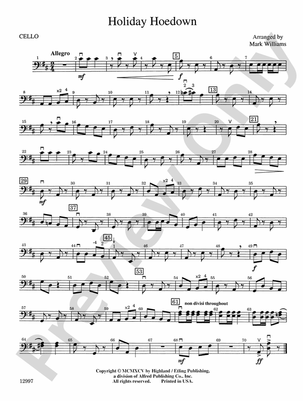 Holiday Hoedown: Cello: Cello Part - Digital Sheet Music Download