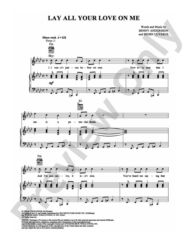 Lay All Your Love on Me: Piano/Vocal/Chords: ABBA - Digital Sheet Music ...