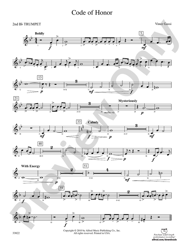 Code of Honor: 2nd B-flat Trumpet: 2nd B-flat Trumpet Part - Digital Sheet Music Download