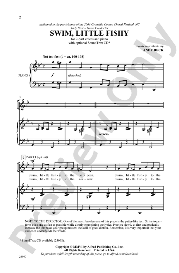 Swim, Little Fishy: 2-Part Choral Octavo: Andy Beck - Digital Sheet ...
