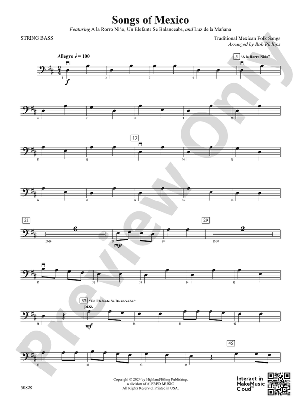 Songs of Mexico: String Bass: String Bass Part - Digital Sheet Music ...