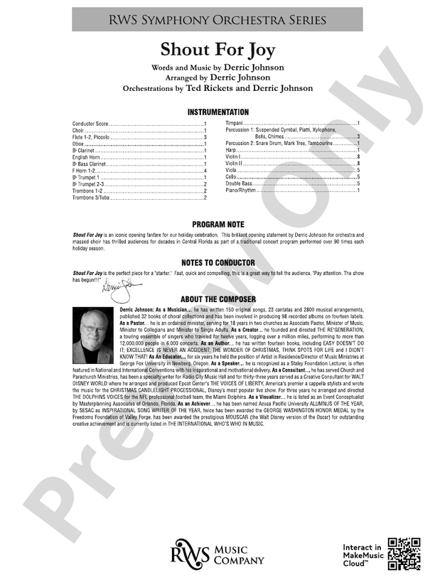 Shout for Joy: Score: Full Orchestra Score: Derric Johnson - Digital ...