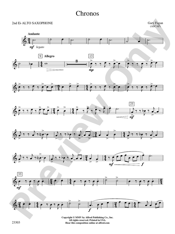 Chronos: 2nd E-flat Alto Saxophone: 2nd E-flat Alto Saxophone Part - Digital Sheet Music Download