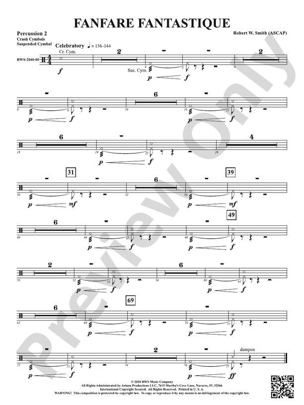 Fanfare Fantastique: 2nd Percussion: 2nd Percussion Part: Robert W. Smith - Digital Sheet Music ...