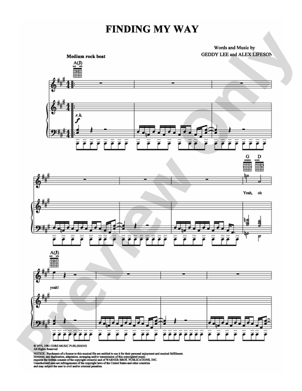 Finding My Way: Piano/Vocal/Chords: Rush - Digital Sheet Music Download