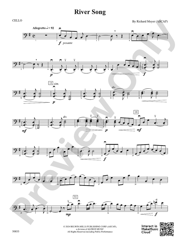 River Song: Cello: Cello Part - Digital Sheet Music Download