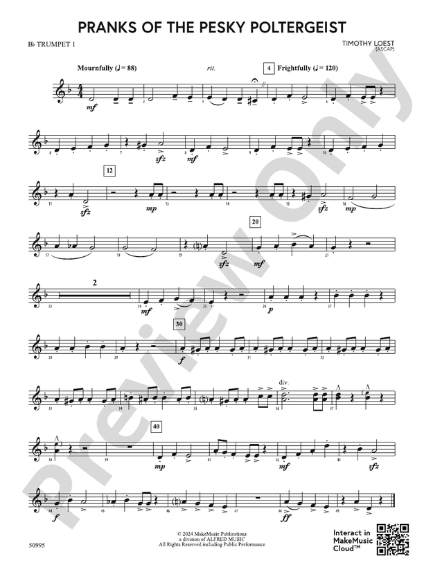 Pranks of the Pesky Poltergeist: 1st B-flat Trumpet: 1st B-flat Trumpet Part - Digital Sheet ...