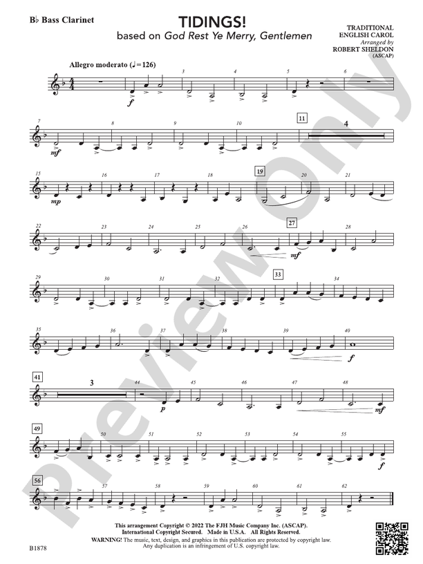 Tidings!: B-flat Bass Clarinet: B-flat Bass Clarinet Part: Robert ...
