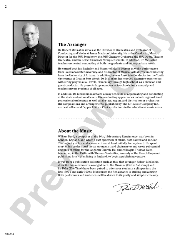 Pavane and La Volta: String Orchestra Conductor Score & Parts: William ...