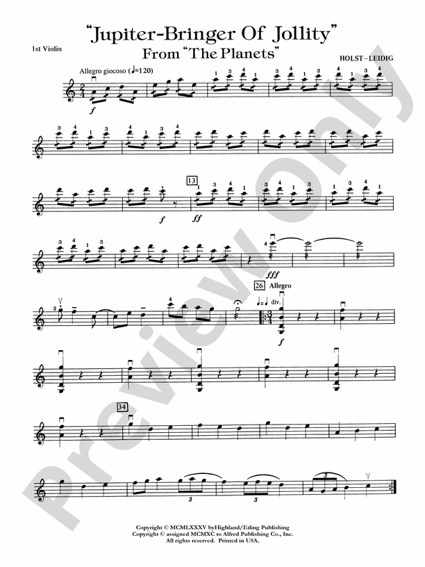Jupiter (Bringer of Jollity): 1st Violin: 1st Violin Part - Digital ...