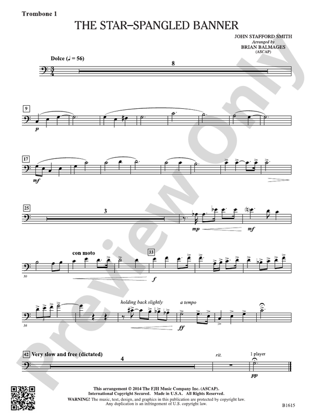 The Star-Spangled Banner: Trombone 1: Trombone 1 Part: John Stafford ...