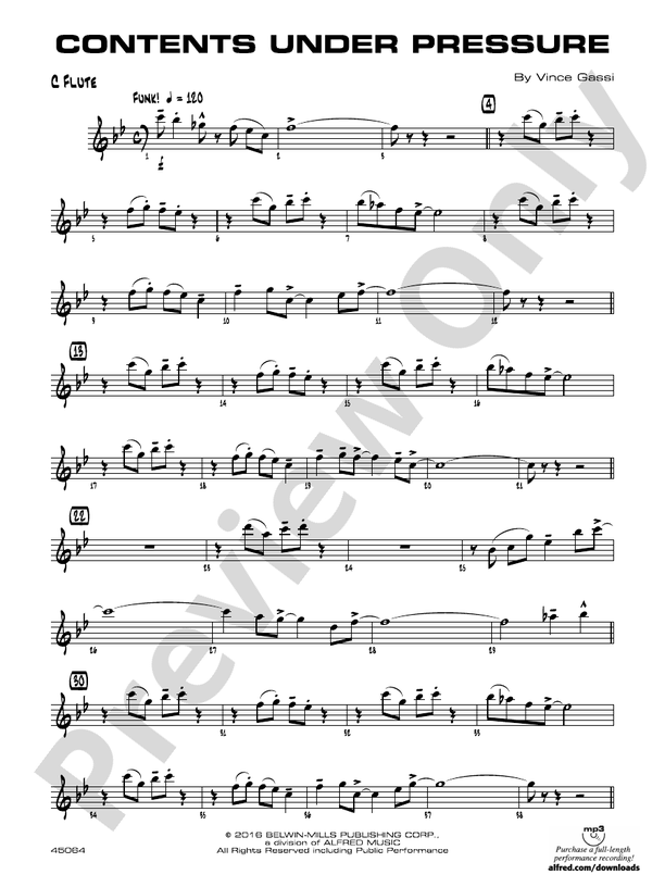 Contents Under Pressure: Flute: Flute Part - Digital Sheet Music Download