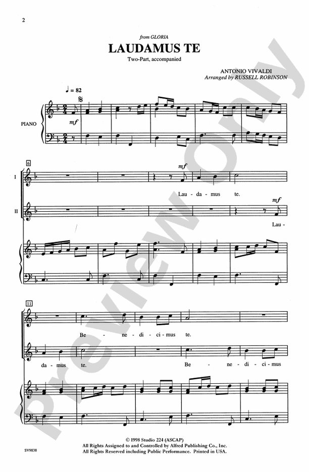 Laudamus Te (from Gloria): 2-Part Choral Octavo: Antonio Vivaldi - Digital Sheet Music Download