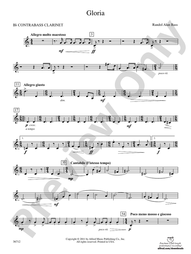 Gloria: (wp) B-flat Contrabass Clarinet: (wp) B-flat Contrabass Clarinet World Part - Digital ...