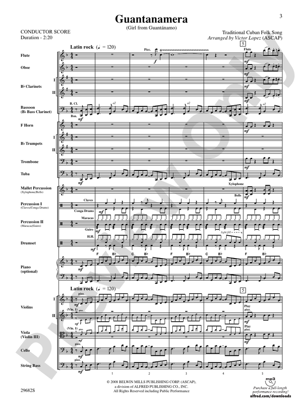 Guantanamera: Score: Full Orchestra Score - Digital Sheet Music Download