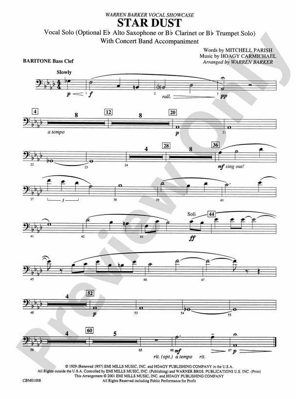 Star Dust: Baritone B.C.: Baritone B.C. Part - Digital Sheet Music Download