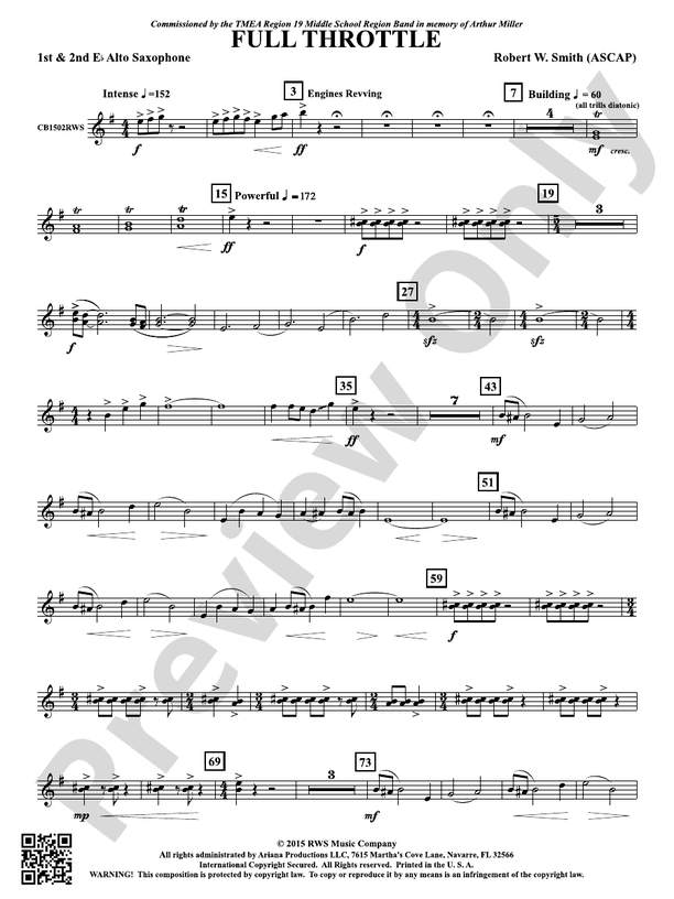Full Throttle: 1st & 2nd E-flat Alto Saxophone: 1st & 2nd E-flat Alto Saxophone Part: Robert W ...