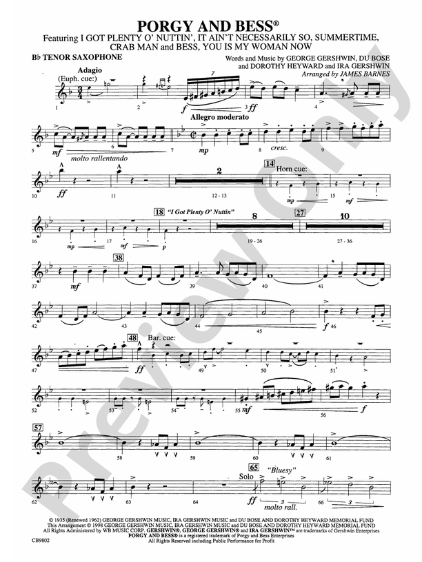 Porgy and Bess® (Medley): B-flat Tenor Saxophone: B-flat Tenor ...