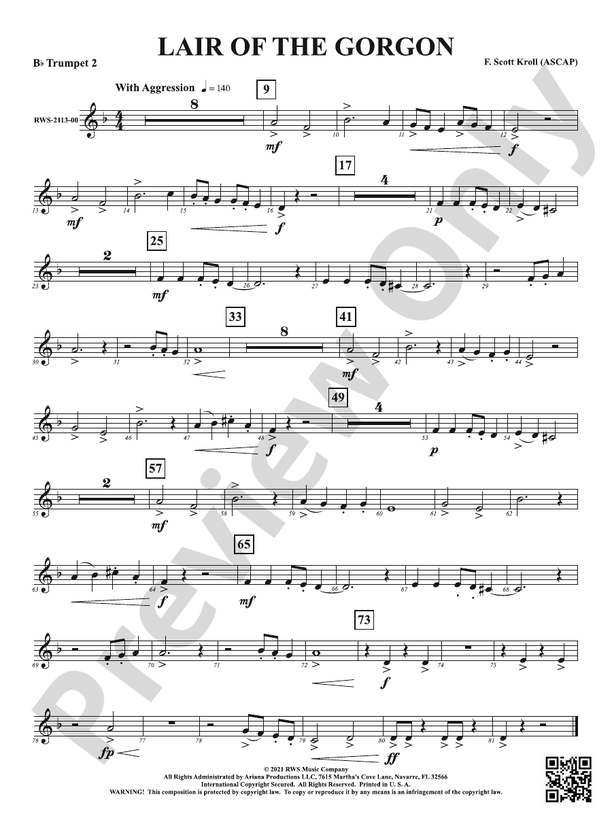 Lair Of The Gorgon: 2nd B-flat Trumpet: 2nd B-flat Trumpet Part: F ...