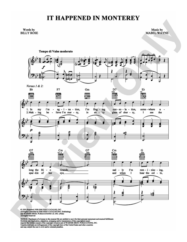 It Happened in Monterey: Piano/Vocal/Chords: Mabel Wayne - Digital ...