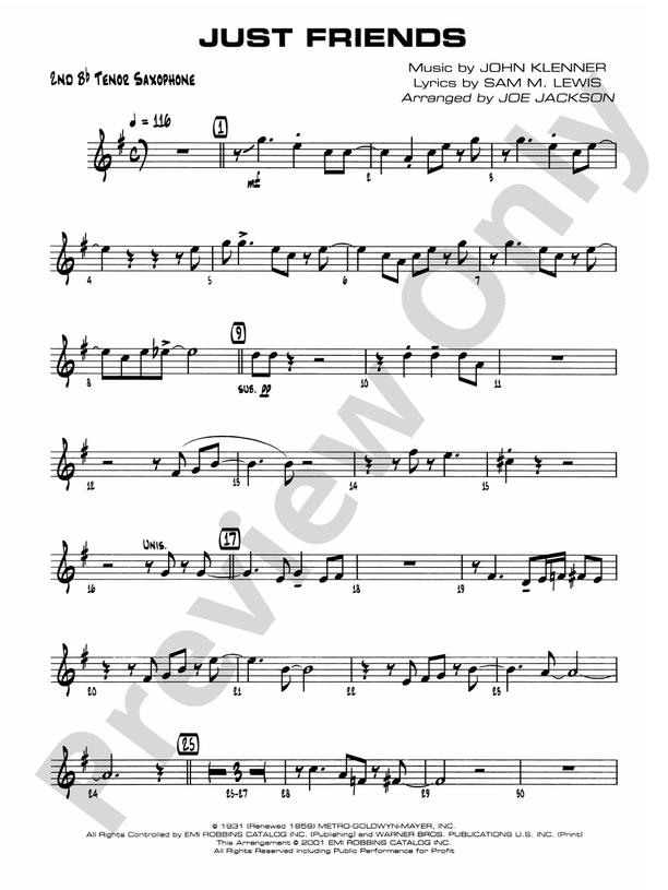 Just Friends: 2nd B-flat Tenor Saxophone: 2nd B-flat Tenor Saxophone Part - Digital Sheet Music ...