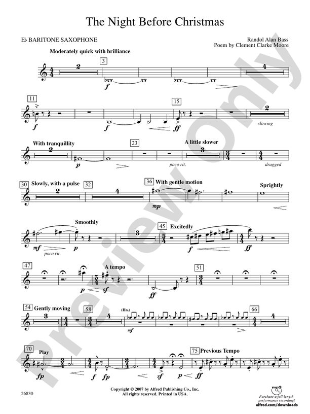 The Night Before Christmas: E-flat Baritone Saxophone: E-flat Baritone Saxophone Part - Digital ...