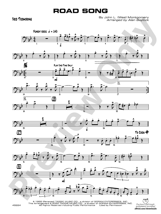 Road Song: 3rd Trombone: 3rd Trombone Part - Digital Sheet Music Download