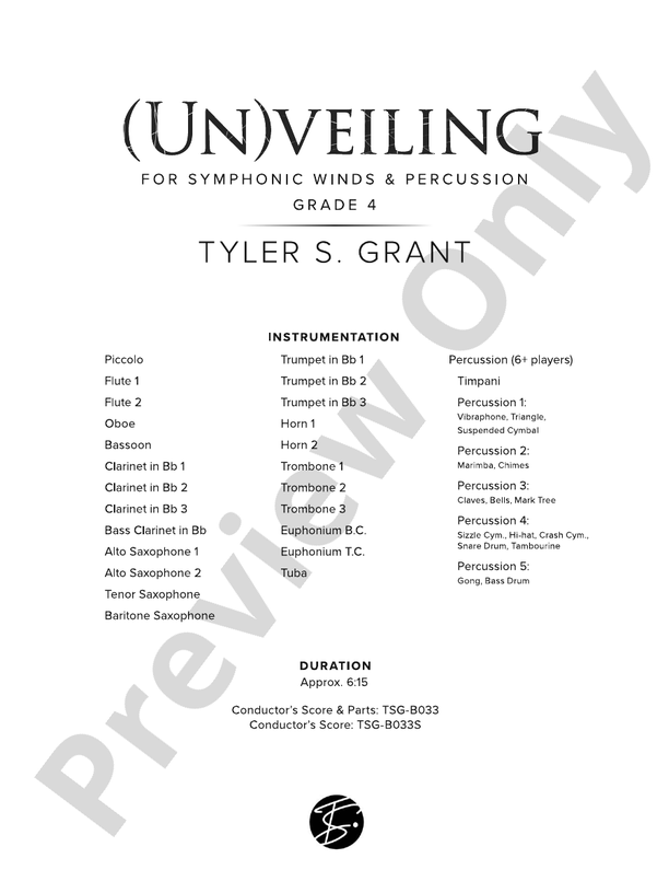 (Un)veiling: Score: Concert Band Score: Tyler S. Grant - Digital Sheet ...