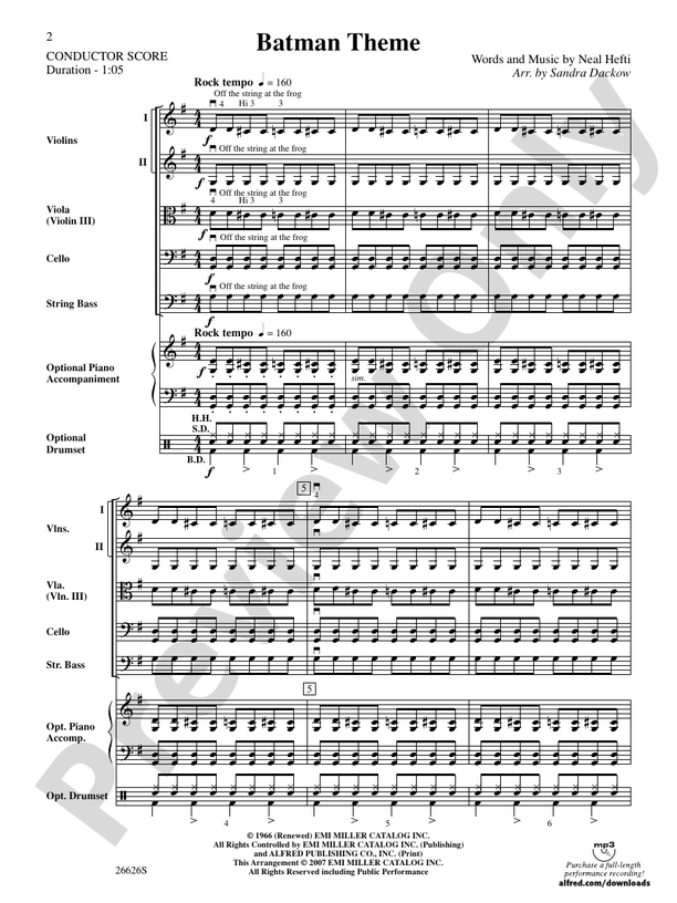 Batman Theme: String Orchestra Conductor Score & Parts: Neal Hefti ...