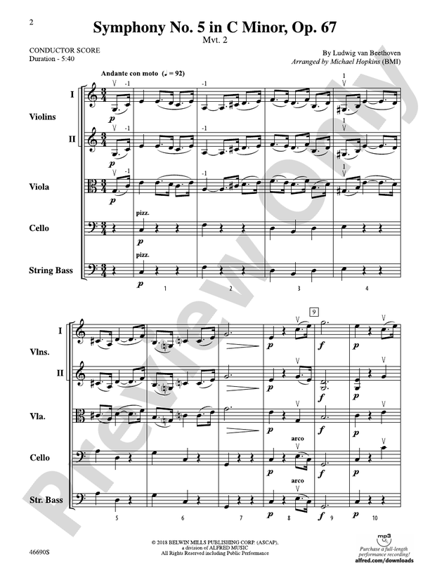 Symphony No. 5 in C Minor, Op. 67: String Orchestra Conductor Score & Parts: Ludwig van ...