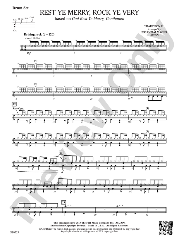 Rest Ye Merry, Rock Ye Very: Drum Set: Drum Set Part: Brian Balmages ...