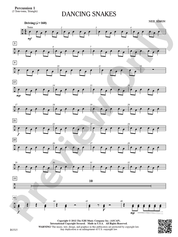 Dancing Snakes: Percussion 1: Percussion 1 Part: Neil Simon - Digital ...