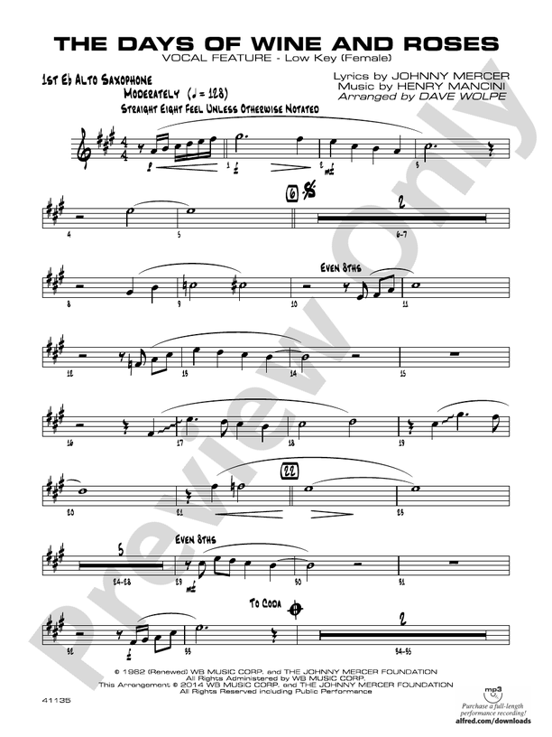 The Days of Wine and Roses: E-flat Alto Saxophone: E-flat Alto ...