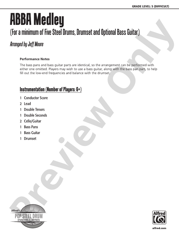 ABBA Medley: Steel Drum Conductor Score & Parts - Digital Sheet Music ...