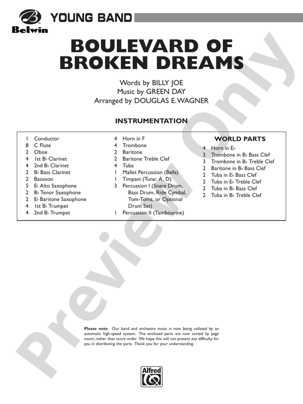 Boulevard of Broken Dreams: Score: Concert Band Score - Digital Sheet ...