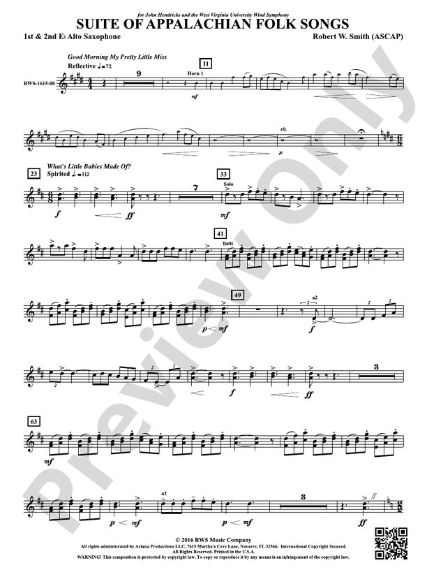Suite of Appalachian Folk Songs: 1st & 2nd E-flat Alto Saxophone: 1st & 2nd E-flat Alto ...