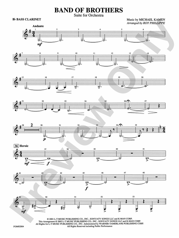 Band of Brothers: B-flat Bass Clarinet: B-flat Bass Clarinet Part ...