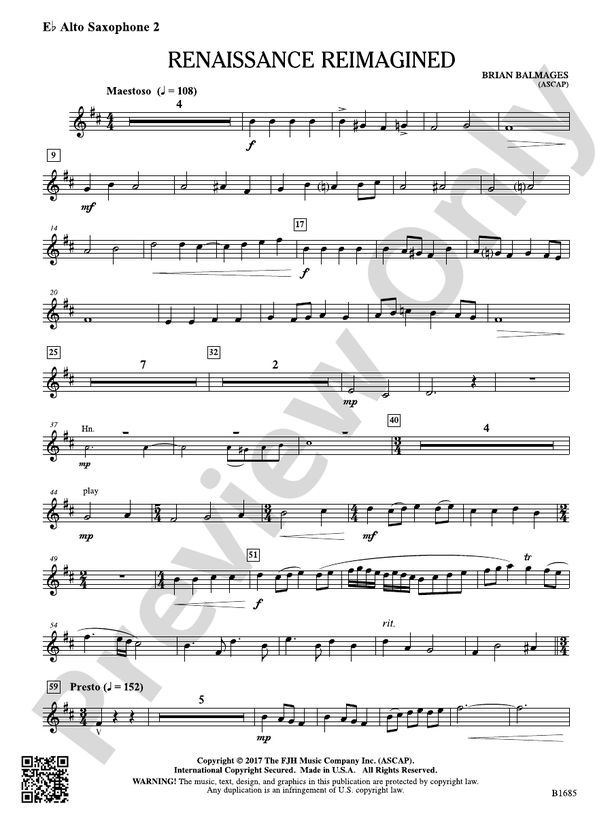 Renaissance Reimagined: E-flat Alto Saxophone 2: E-flat Alto Saxophone 2 Part: Brian Balmages ...