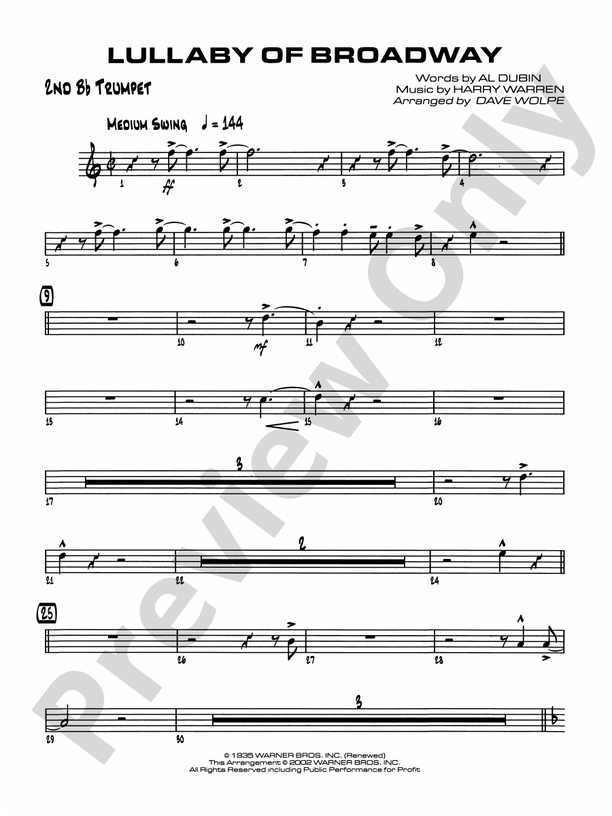 Lullaby of Broadway: 2nd B-flat Trumpet: 2nd B-flat Trumpet Part - Digital Sheet Music Download