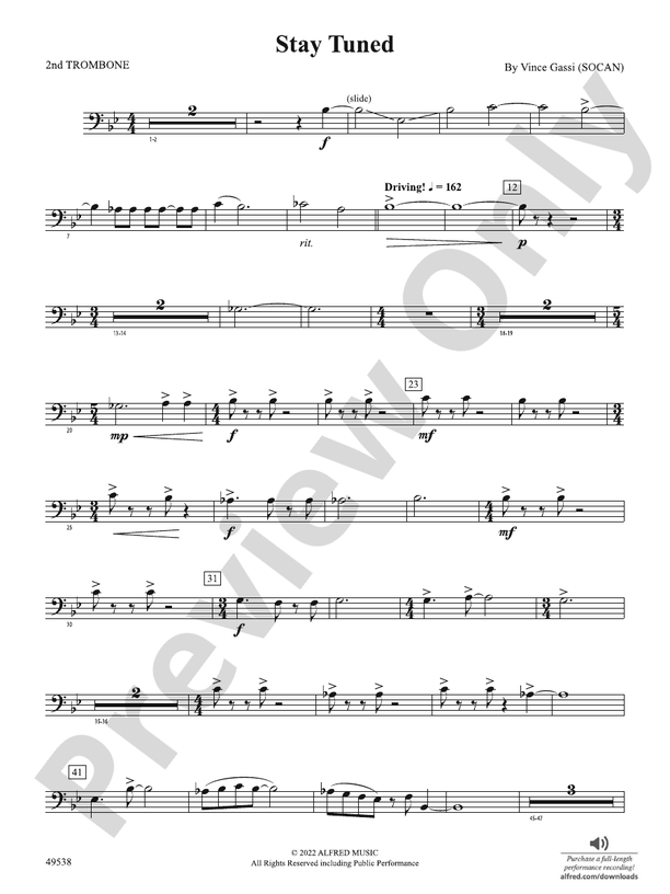 Stay Tuned: 2nd Trombone: 2nd Trombone Part - Digital Sheet Music Download
