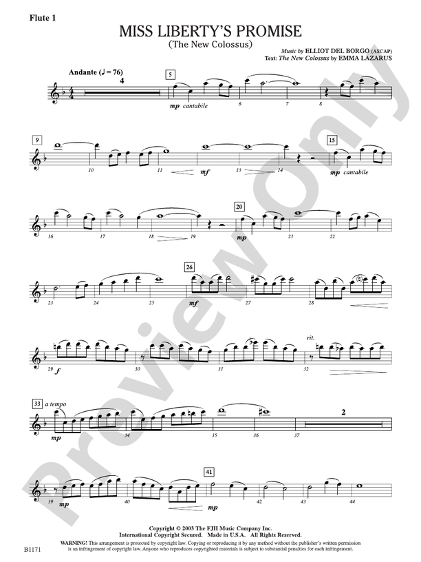 Miss Liberty's Promise (The New Colossus): Flute 1: Flute 1 Part ...