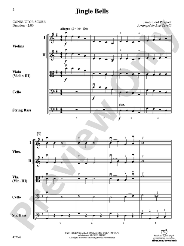 Jingle Bells: Score: String Orchestra Score - Digital Sheet Music Download