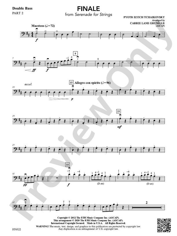 Finale (From Serenade for Strings): Part 2 String Bass: Part 2 String Bass Part: Pyotr Ilyich ...
