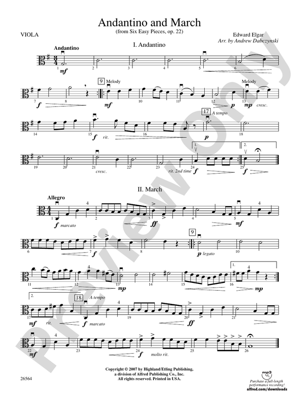 Andantino and March: Viola: Viola Part - Digital Sheet Music Download