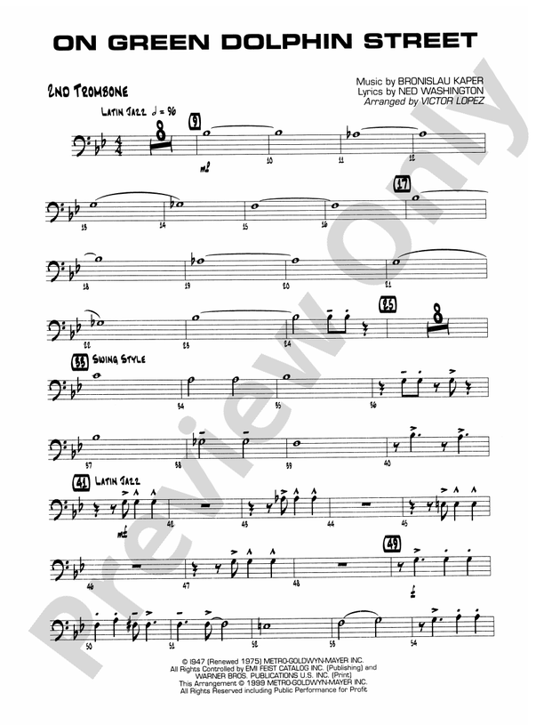 On Green Dolphin Street: 2nd Trombone: 2nd Trombone Part - Digital ...
