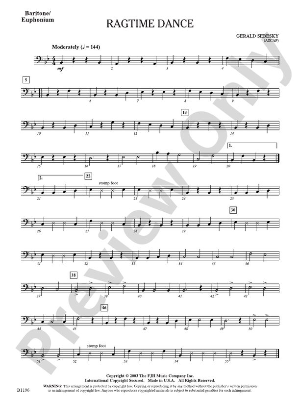 Ragtime Dance: Baritone/Euphonium: Baritone/Euphonium Part: Gerald Sebesky - Digital Sheet Music ...
