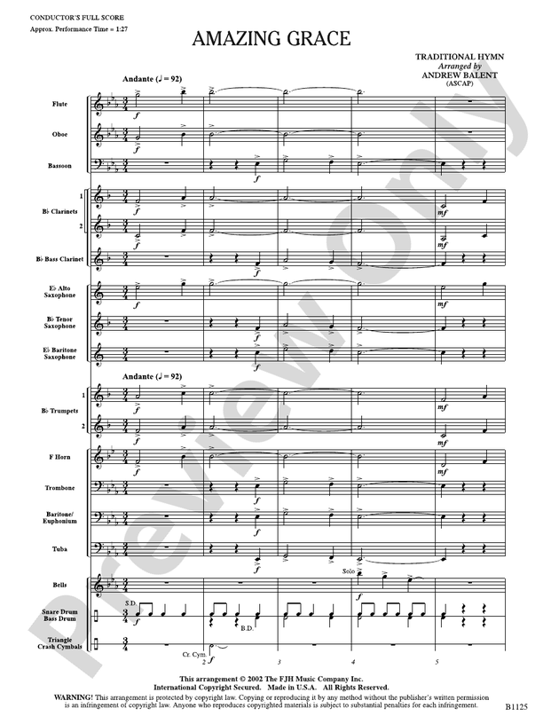 Amazing Grace: Score: : Andrew Balent - Digital Sheet Music Download