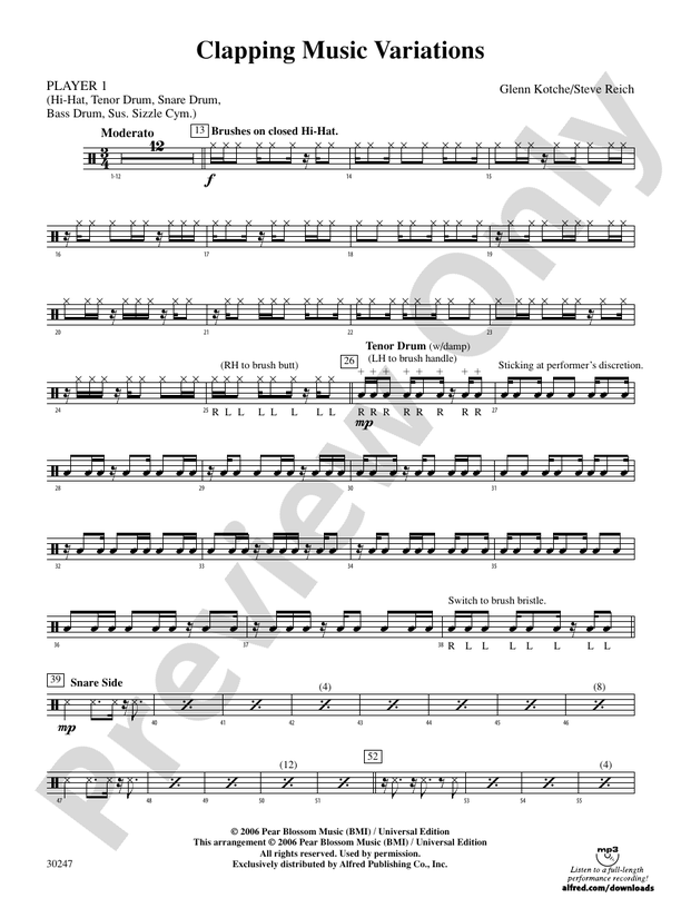 Clapping Music Variations: 1st Percussion: 1st Percussion Part ...