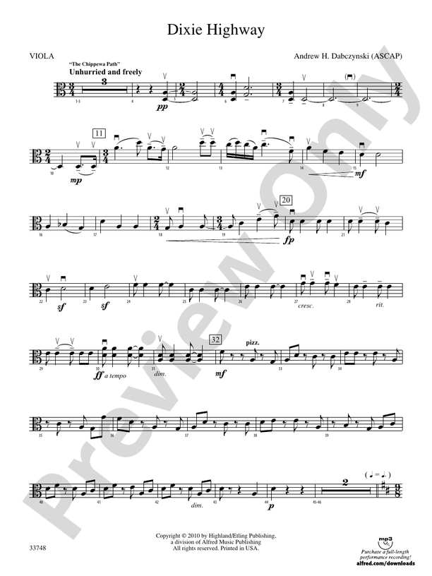 Dixie Highway: Viola: Viola Part - Digital Sheet Music Download