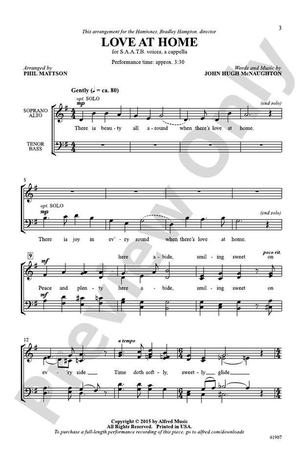 Love at Home: SSATB, a cappella Choral Octavo: John Hugh McNaughton ...